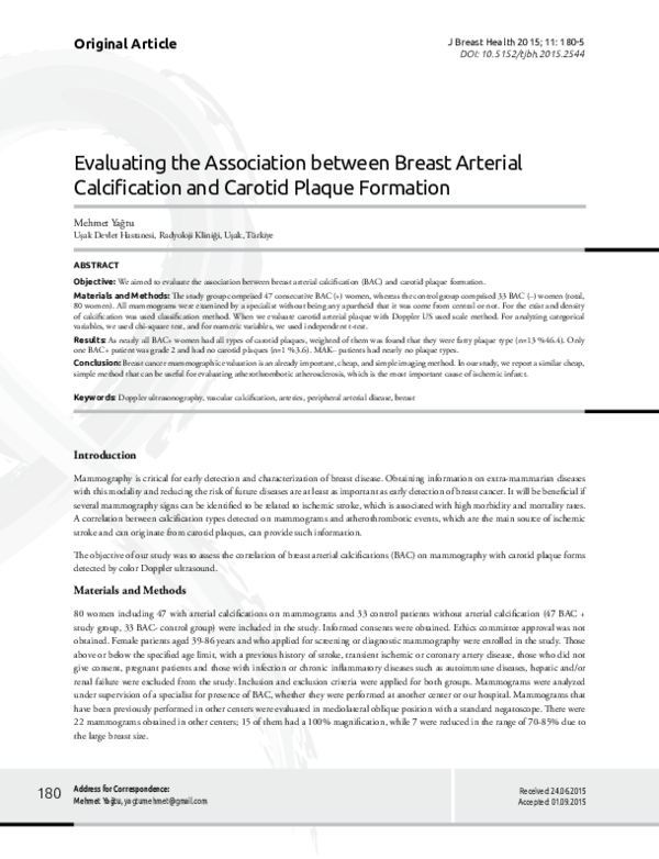 (PDF) Evaluating the Association between Breast Arterial Calcification ... (PDF) Evaluating the Association between Breast Arterial Calcification ...