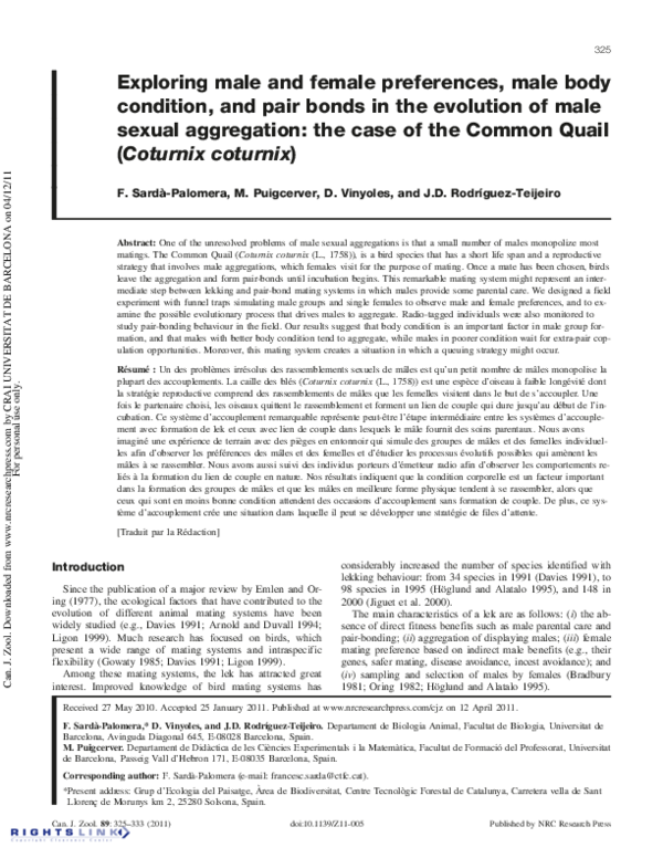 (PDF) Exploring male and female preferences, male body condition, and ...