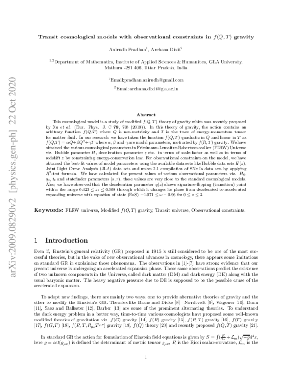 Pdf The Models Of Transit Cosmology Along With Observational