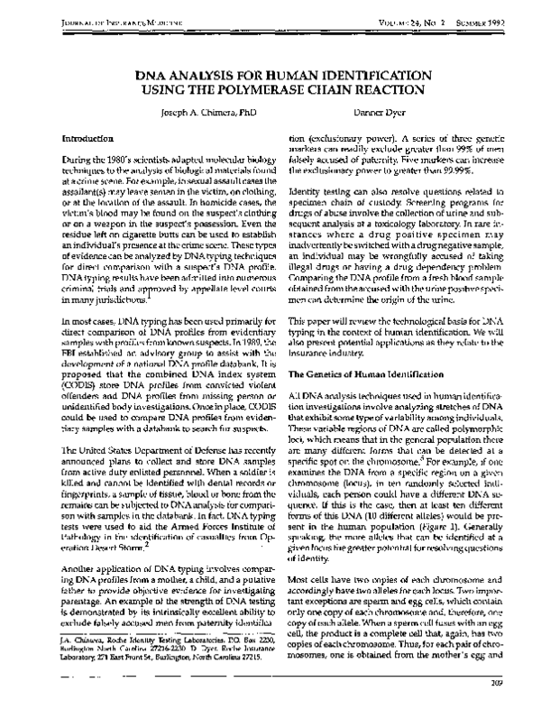 (PDF) DNA analysis for human identification using the polymerase chain ...