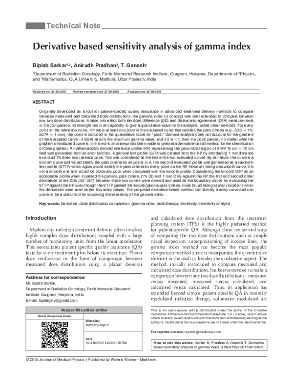 (PDF) Derivative based sensitivity analysis of gamma index