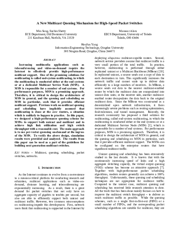 (PDF) A New Multicast Queuing Mechanism for High-Speed Packet Switches