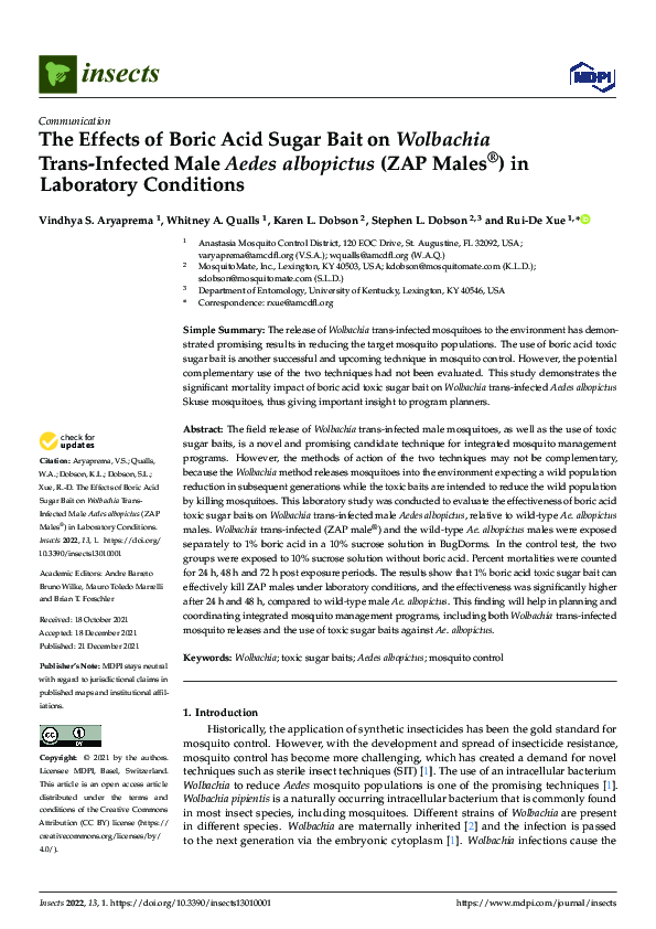 (PDF) The Effects of Boric Acid Sugar Bait on Wolbachia Trans-Infected ...