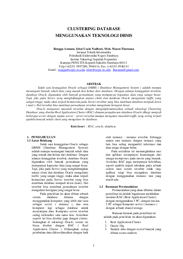 (PDF) Clustering Database Menggunakan Teknologi DBMS