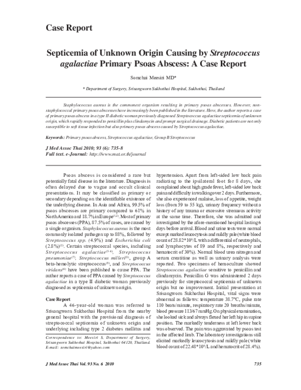 (PDF) Septicemia of unknown origin causing by Streptococcus agalactiae ...
