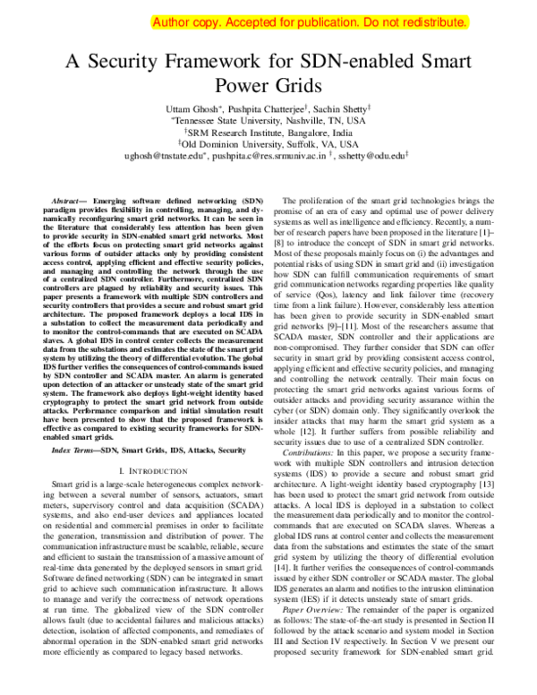 (PDF) A Security Framework for SDN-Enabled Smart Power Grids