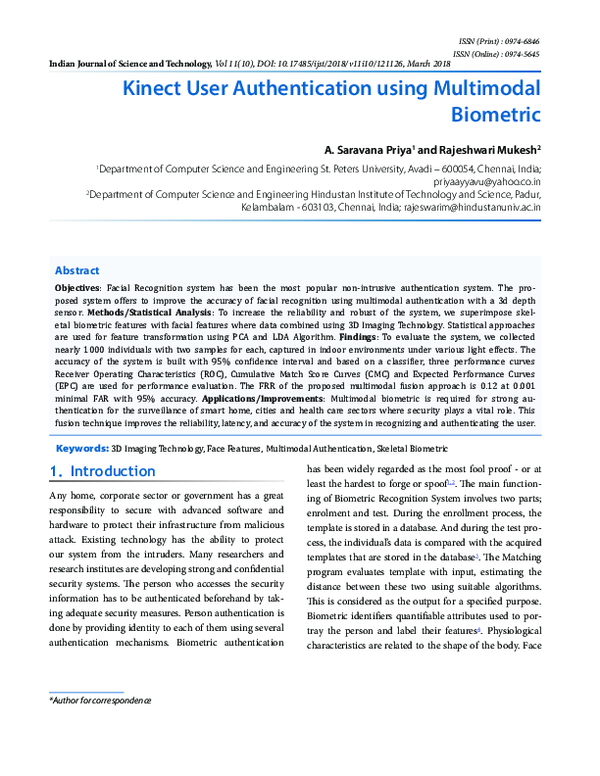 (PDF) Multimodal Biometric Authentication with Kinect