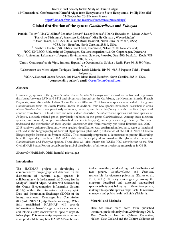 (PDF) Global distribution of the genera Gambierdiscus and Fukuyoa