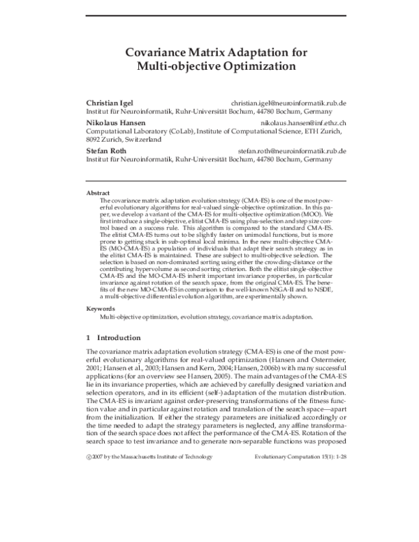 (PDF) Covariance Matrix Adaptation for Multi-objective Optimization