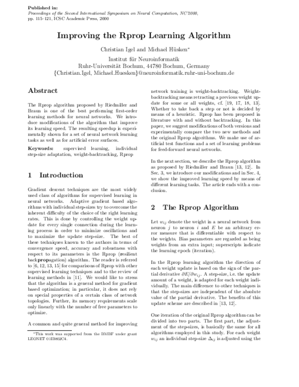 (PDF) Improving the Rprop learning algorithm