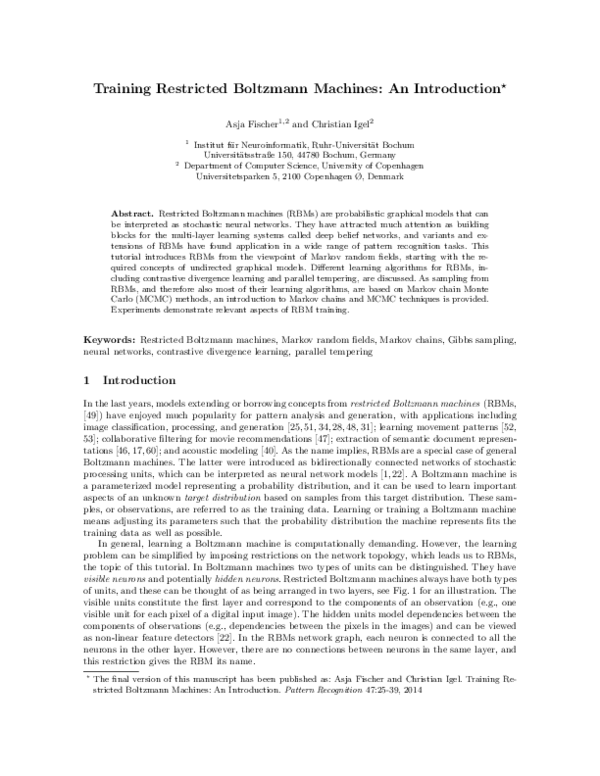 (PDF) Training restricted Boltzmann machines: An introduction