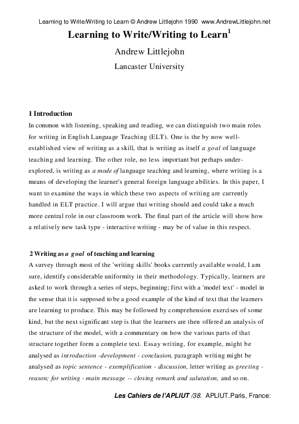 (PDF) Learning to Write/Writing to Learn