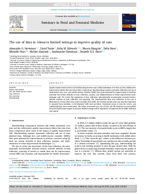 (PDF) The use of data in resource limited settings to improve quality ...