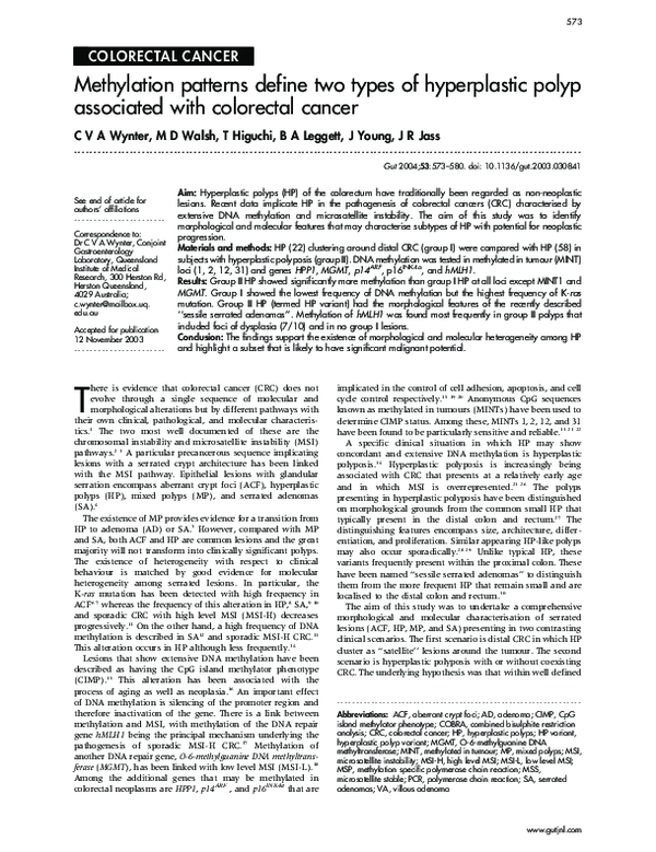 (PDF) Methylation patterns define two types of hyperplastic polyp ...