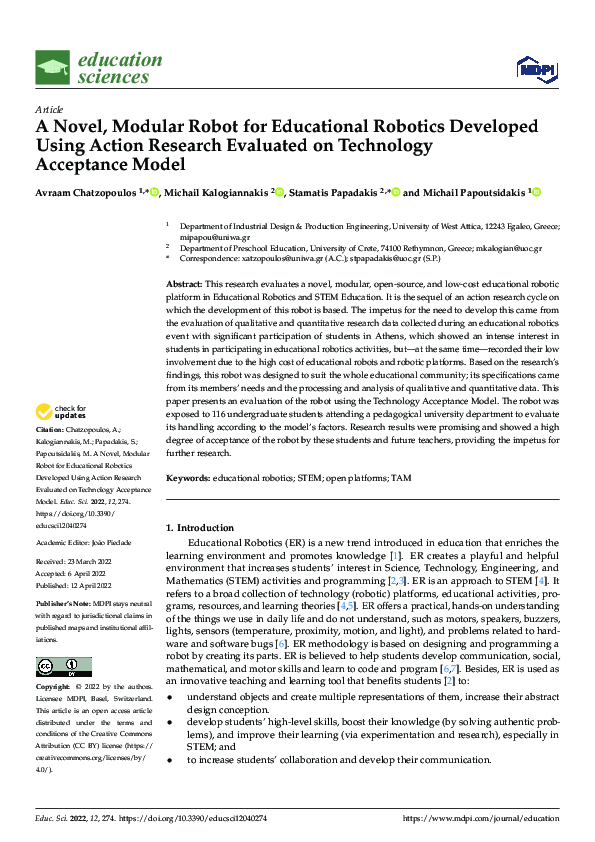 (PDF) A Novel, Modular Robot for Educational Robotics Developed Using ...