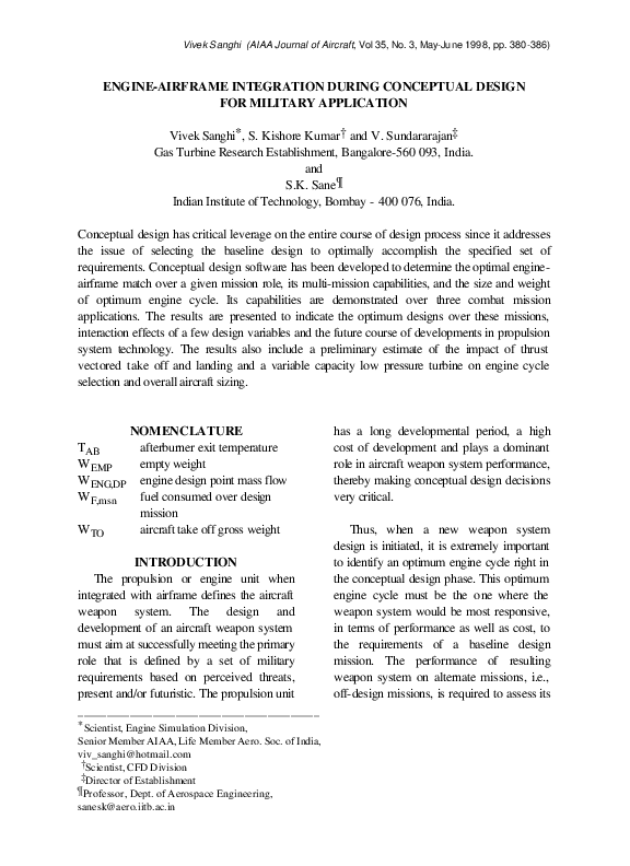 (PDF) Engine-Airframe Integration During Conceptual Design for Military ...