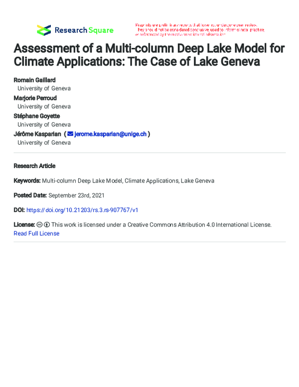 (PDF) Assessment of a Multi-column Deep Lake Model for Climate ...