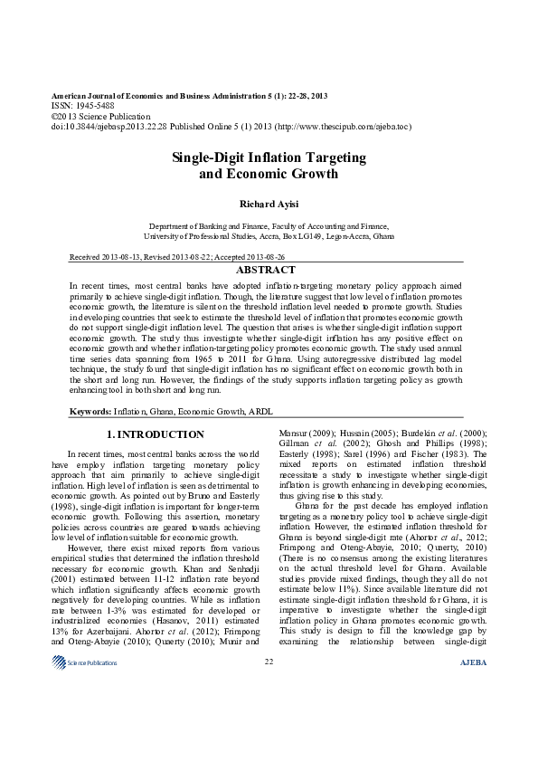 (PDF) Single-Digit Inflation Targeting and Economic Growth
