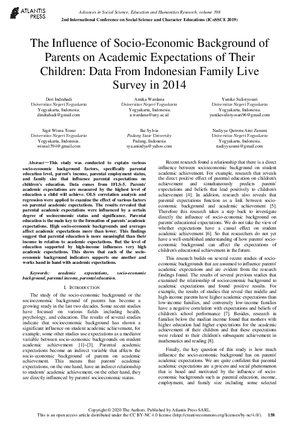 (PDF) The Influence of Socio-Economic Background of Parents on Academic ...
