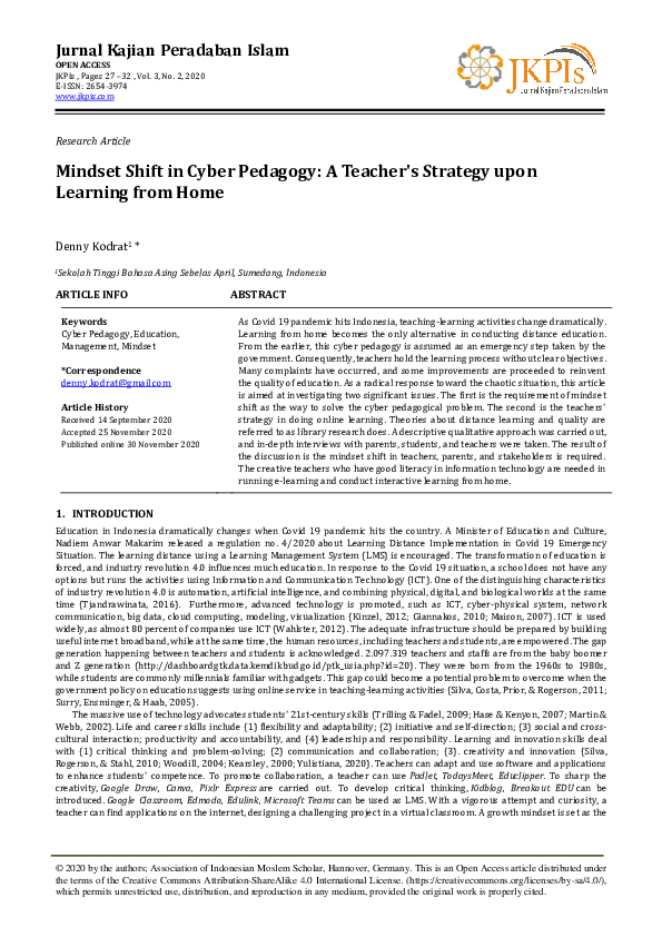 (PDF) Mindset Shift in Cyber Pedagogy: A Teacher's Strategy upon ...