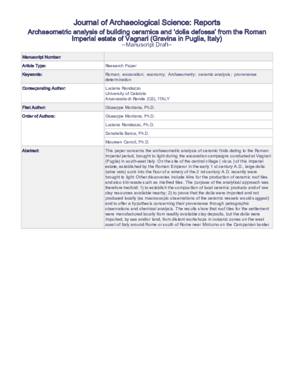 (PDF) Archaeometric analysis of building ceramics and ‘dolia defossa ...