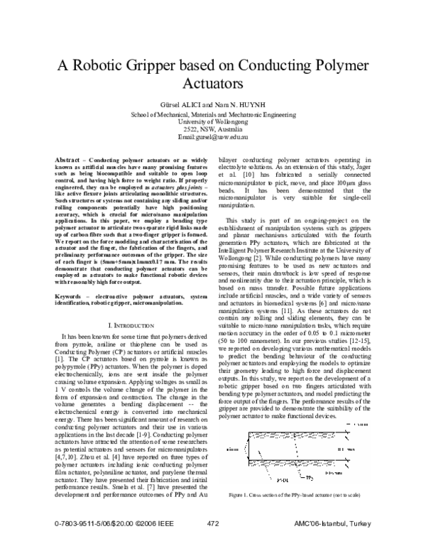 (PDF) A robotic gripper based on conducting polymer actuators
