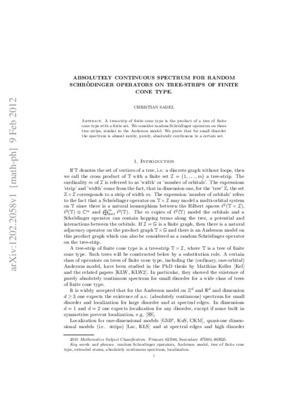 (PDF) Absolutely Continuous Spectrum for Random Schroedinger Operators on the Bethe Strip