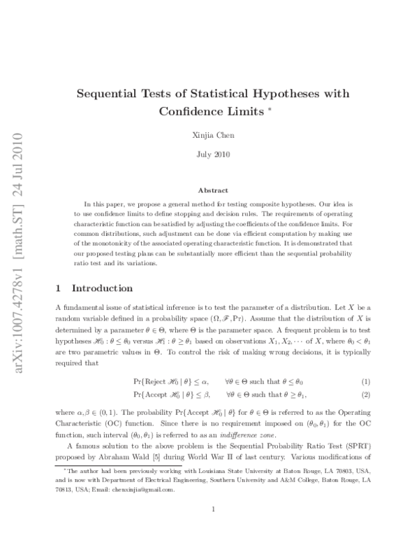 Pdf Sequential Tests Of Statistical Hypotheses With Confidence Limits