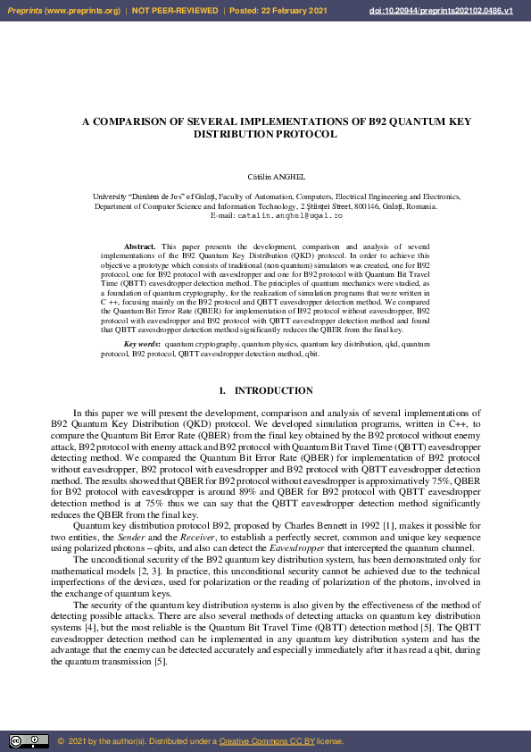 (PDF) A Comparison of Several Implementations of B92 Quantum Key Distribution Protocol