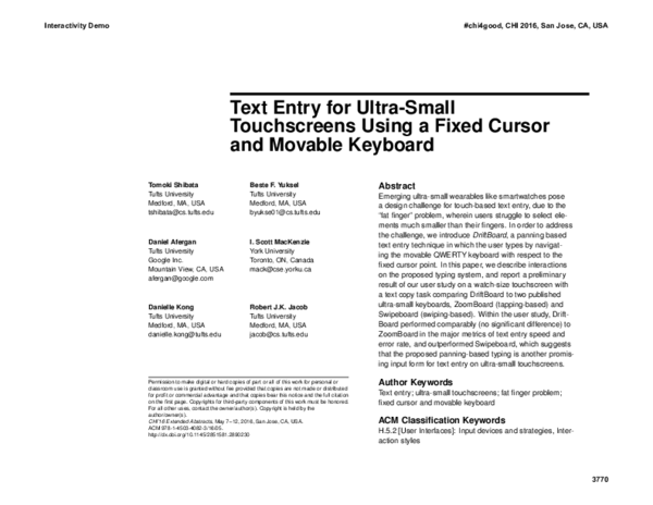 (PDF) Text Entry for Ultra-Small Touchscreens Using a Fixed Cursor and ...