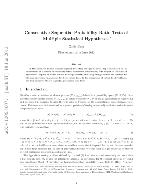 (PDF) Consecutive Sequential Probability Ratio Tests of Multiple ...