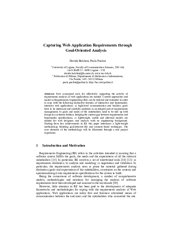 (PDF) Capturing Web Application Requirements through Goal-Oriented Analysis