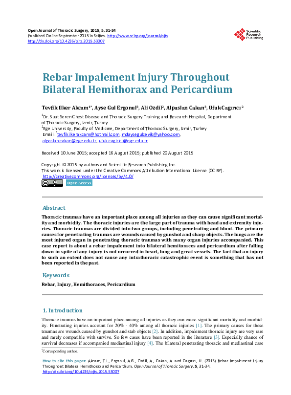 (PDF) Rebar Impalement Injury Throughout Bilateral Hemithorax and ...