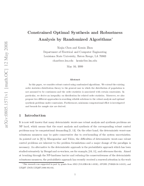 (PDF) Constrained optimal synthesis and robustness analysis by ...