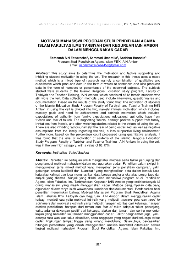 (PDF) Motivasi Mahasiswi Program Studi Pendidikan Agama Islam Fakultas ...