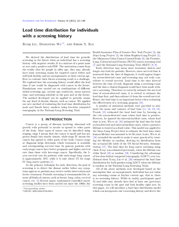 (PDF) Lead time distribution for individuals with a screening history