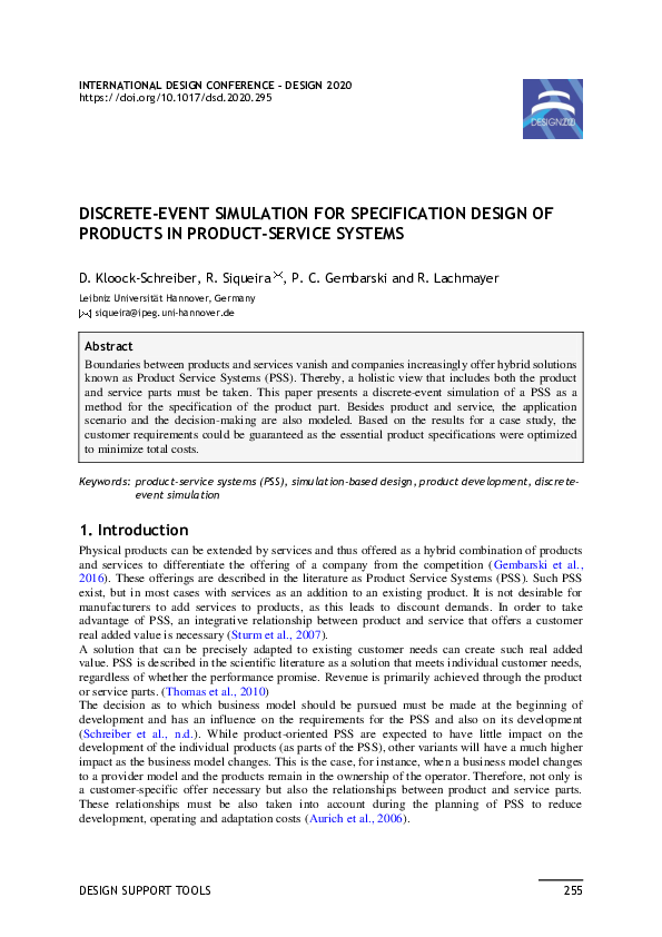 (PDF) Discrete-Event Simulation for Specification Design of Products in Product-Service Systems