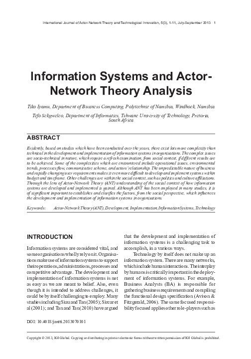 (PDF) Information Systems and Actor-Network Theory Analysis