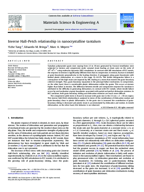 (PDF) Inverse Hall–Petch relationship in nanocrystalline tantalum