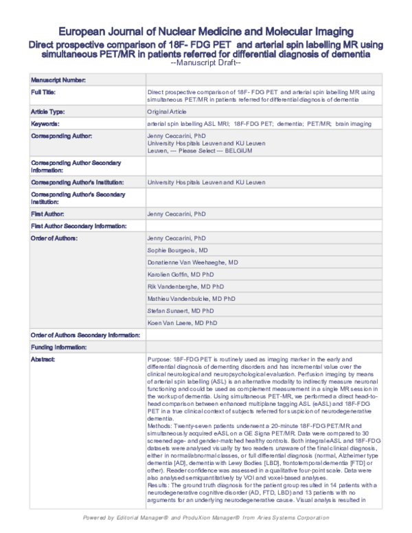 (PDF) Direct prospective comparison of 18F-FDG PET and arterial spin ...