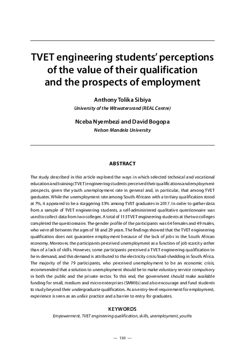 (PDF) TVET engineering students’ perceptions of the value of their ...