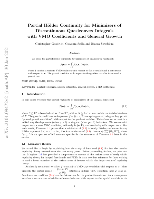 (PDF) Partial Hölder Continuity for Minimizers of Discontinuous Quasiconvex Integrals with VMO ...