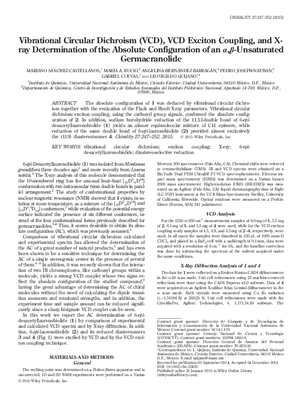 (PDF) Vibrational Circular Dichroism (VCD), VCD Exciton Coupling, and X ...