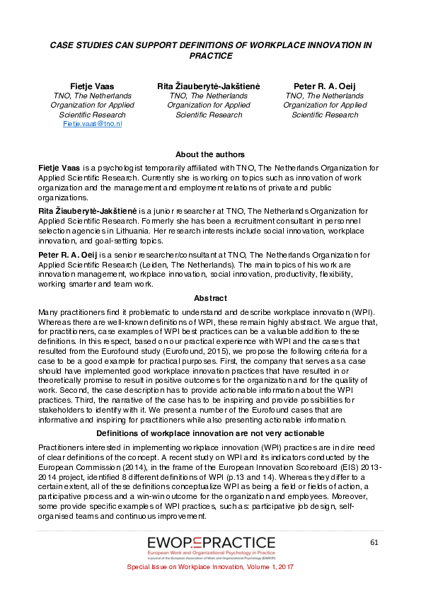 (PDF) Case Studies Can Support Definitions of Workplace Innovation in ...