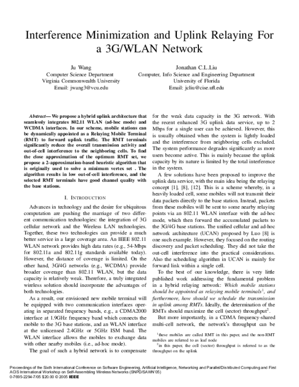 (PDF) Interference Minimization and Uplink Relaying for a 3G/WLAN Network