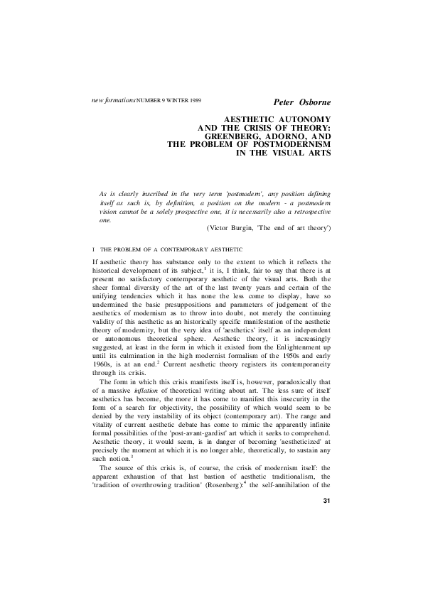 (PDF) Aesthetic autonomy and the crisis of theory: Greenberg, Adorno ...