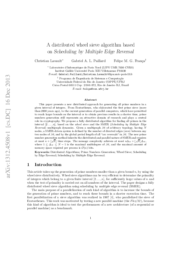 (PDF) A distributed wheel sieve algorithm based on Scheduling by Multiple Edge Reversal