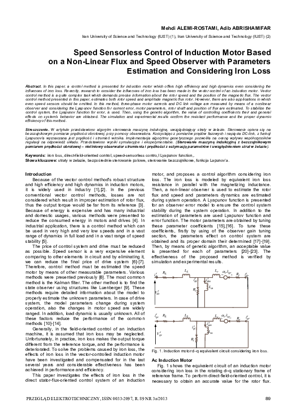 Pdf Speed Sensorless Control Of Induction Motor Based On Reactive