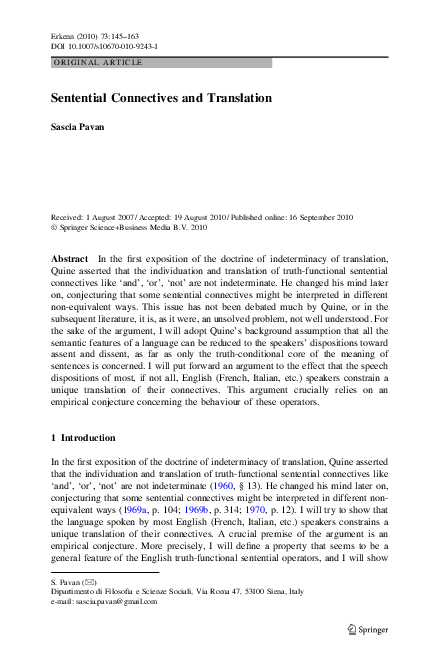 (PDF) Sentential Connectives and Translation