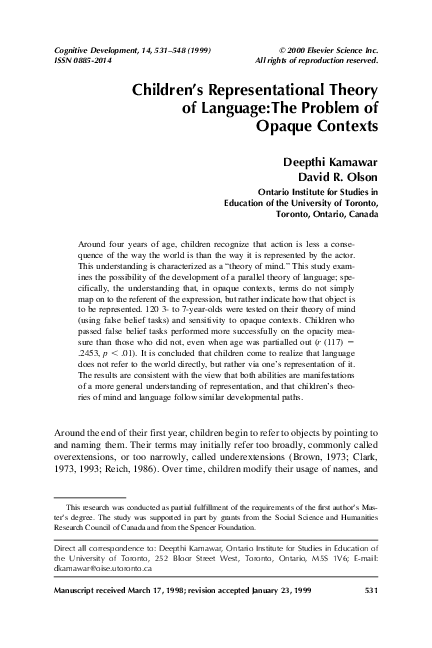 (PDF) Children's Representational Theory of Language:The Problem of ...